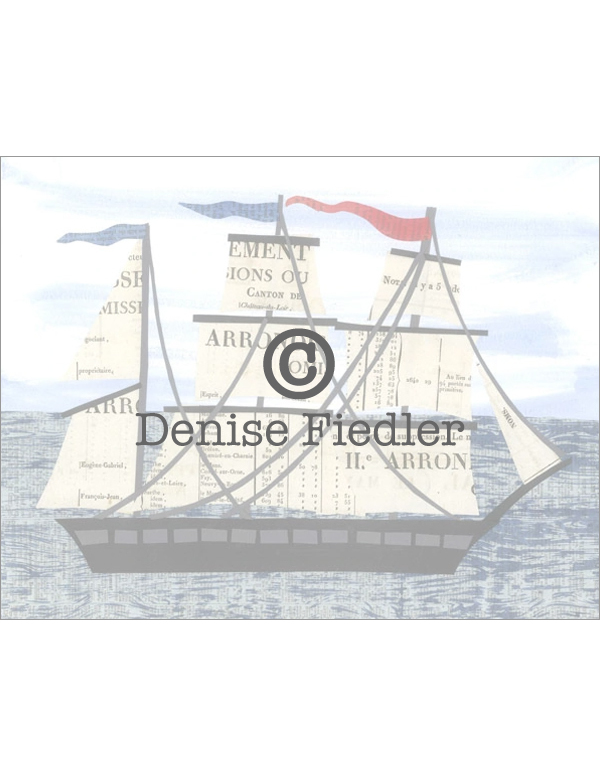 clipper ship printed art collage paste greeting card